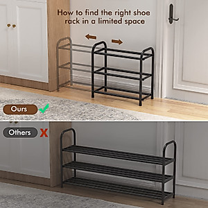 Nroech Shoe Rack, 3-Tier Expandable Shoe Rack Metal Free Standing Shoe Shelf Organizer Storage, Adjustable Shoe Racks for Closet Entryway(Black)