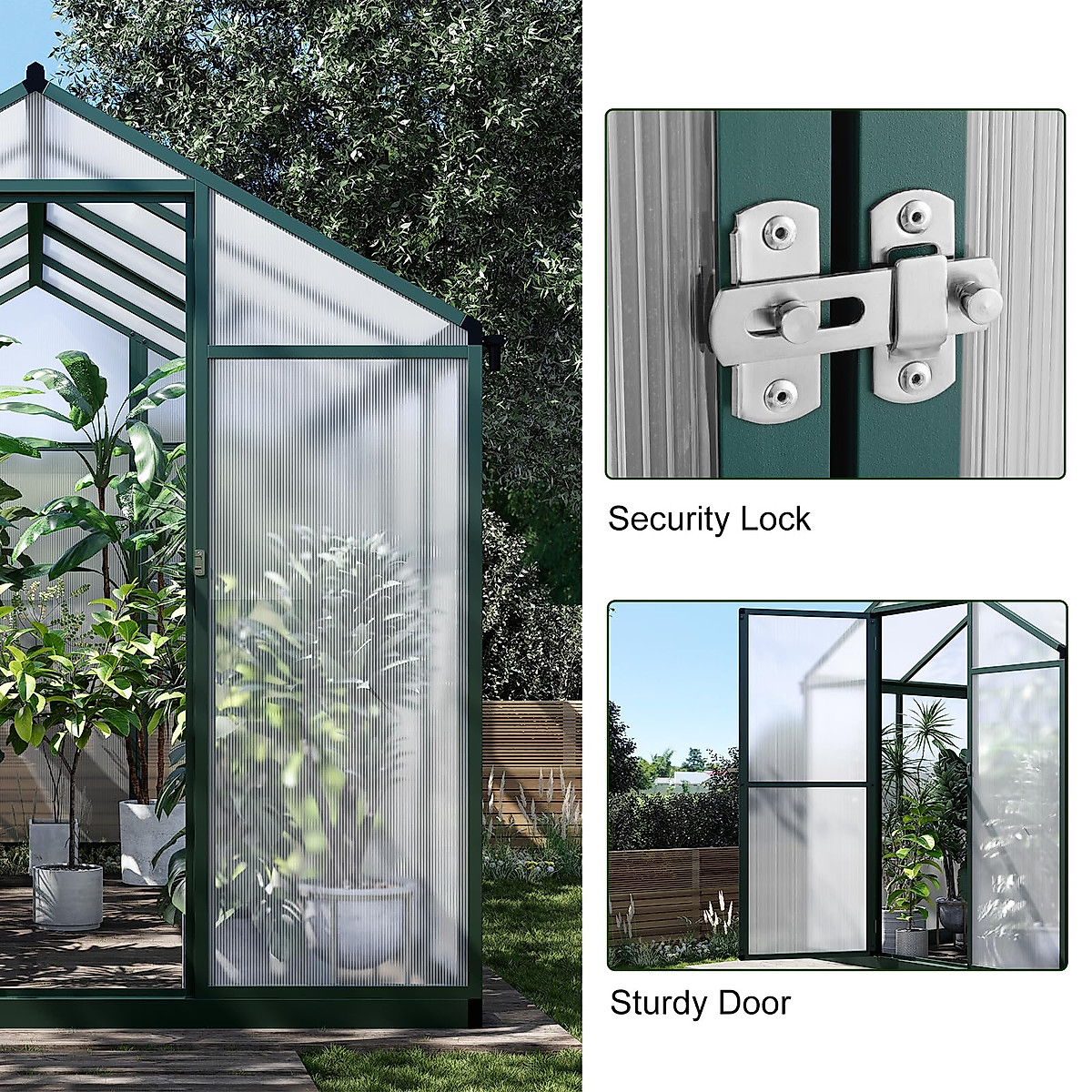 6x10 FT Greenhouse for Outdoors, Polycarbonate Greenhouse with Quick Setup Structure and Roof Vent, Aluminum Large Walk-in Greenhouse for Outside Garden Backyard, Green