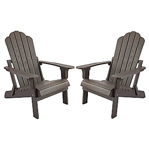 Folding Adirondack Chairs Set of 2, Outdoor Patio Weather Resistant Chair, Imitation Wood Stripes, Easy to Fold Move & Maintain, Plastic Chair for Backyard Deck, Garden Lawn Porch - Dark Brown