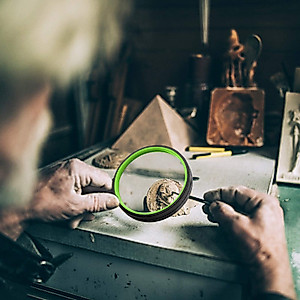 MJIYA Magnifying Glass, 8X Handheld Reading Magnifier for Kids and Seniors, Non-Scratch Quality Glass Lens, Shatterproof Design (75mm, Green)