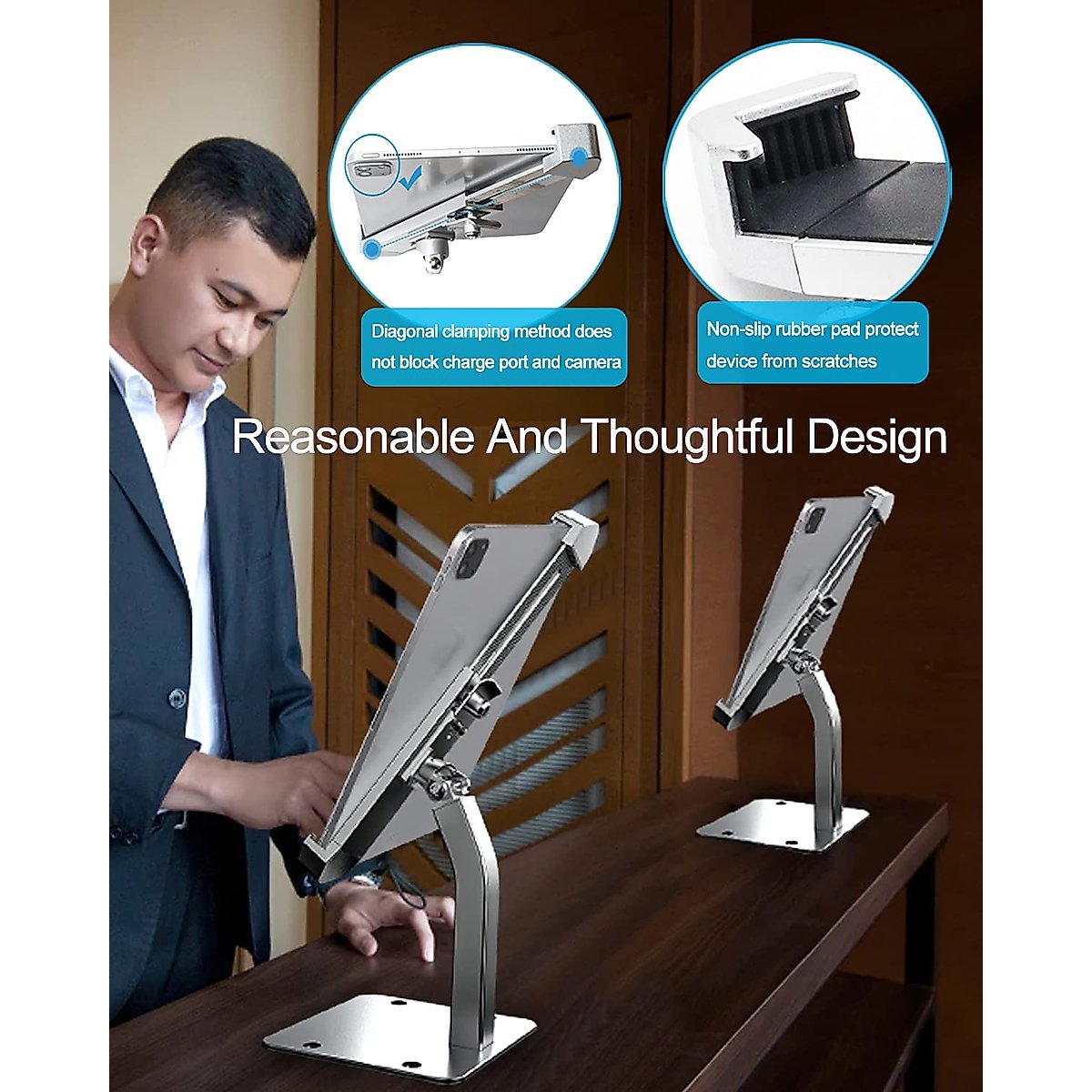 woleyi Anti-Theft Desktop Tablet Kiosk Stand Holder, Heavy Duty Countertop Tablet POS Display Mount with Security Lock and Key, Compatible with iPad Pro/Air/Mini, Galaxy Tabs, More 7-11" Tablets