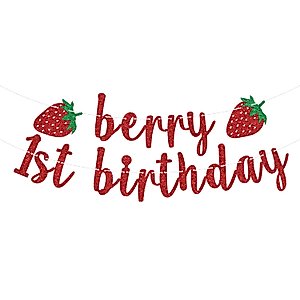 Strawberry Happy 1st Birthday Banner, Berry 1st Birthday, Sweet One, My 1st Birthday, Miss Onderful Garland, Glittery Baby Girls 1st Birthday Party Decorations