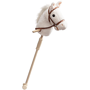 HollyHOME Stick Horse Plush Handcrafted Hobby Horse on a Stick with Wood Wheels Real Pony Neighing and Galloping Sounds for Kids Toddlers White 36 Inches(AA Batteries Required)