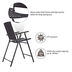 ReunionG 4PCS Wicker Rattan Chairs, Folding Tall Stool Chairs, Steel Frame Rattan Furniture Set with Adjustable Back, for Outdoor Indoor Bar Garden Patio (Set of 4 Rattan Wicker)