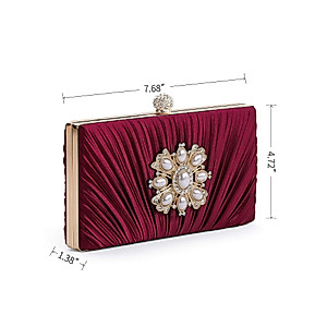 Mulian LilY M279 Evening Bag for Women, Pearl Flower Wedding Evening Clutch Purse Bride Floral Clutch Bag Burgundy
