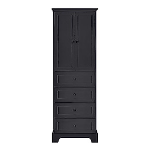 JIVOIT Bathroom Storage Cabinet with 2 Doors and 4 Drawers, Freestanding Floor Storage Cabinet with Adjustable Shelf for Bathroom, Office, MDF Board with Painted Finish (Black-2 Doors and 4 Drawers)