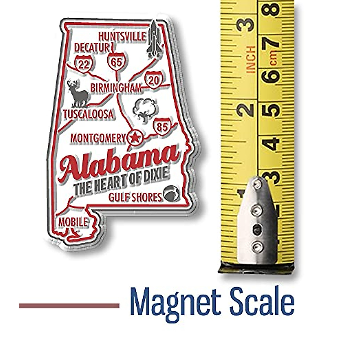Alabama Premium State Magnet by Classic Magnets, 1.8" x 2.8", Collectible Souvenirs Made in The USA