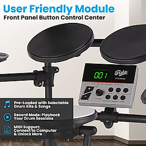 Pyle Electronic Drum Set-Portable Powerful Kit w Machine for Beginners Touch Sensitive Drum Pads, MIDI Computer Connection, Quick Setup Roll-Up Design (Mac & PC Compatible) (PTEDK50) Black
