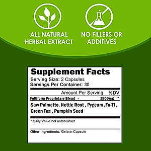 VH Nutrition FOLLIFORM | DHT Blocker for Men and Women* | 1500mg Saw Palmetto, Pygeum, Nettle Root Formula | Supports Healthy Hair Growth and Scalp Health | 60 Capsules