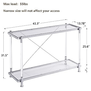 Sybrioka Glass Console Tables for Entryway, Acrylic Chrome Silver Sofa Side Table Metal Leg, Long Narrow Entryway Table for Small Space Hallway Living Room (Silver, Entryway Table)