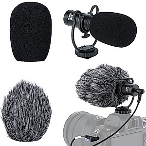 JJC SGM-V1 Shotgun Video Microphone, Cardioid Microphone Condenser Mic Vdeomicro w/Shock Mount, Furry Foam Windscreen, Electret Condenser, 3.5mm TRS TRRS Cable, for Andoid Phone DSLR Camcorder