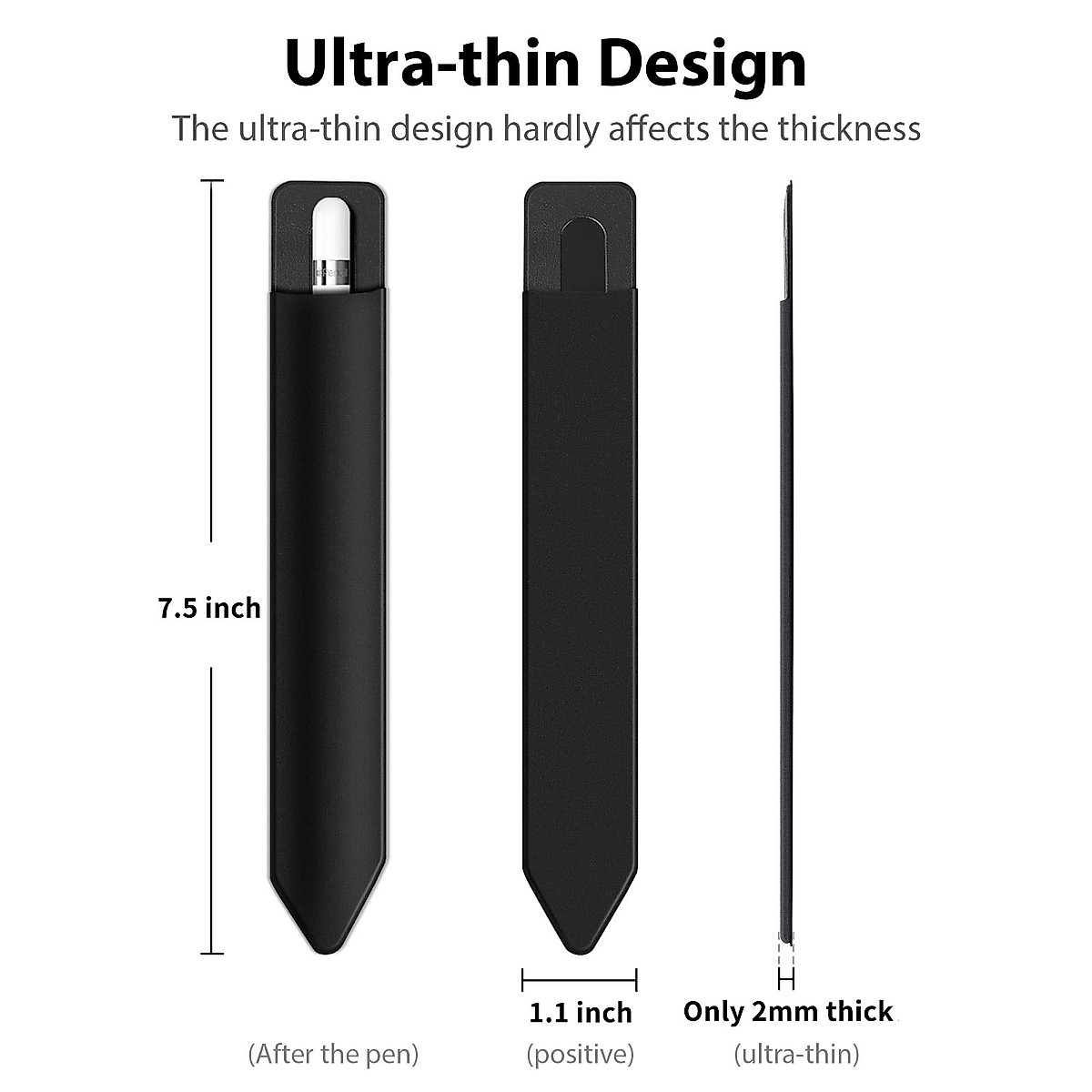 Doormoon Pencil Holder for iPad 2018 (6th Gen)/ iPad Air/ 9.7 / Pro 10.5"/12.9", Detachable Elastic Apple Pencil 2nd Gen Leather Sleeve Pocket Pouch (Black x 2)