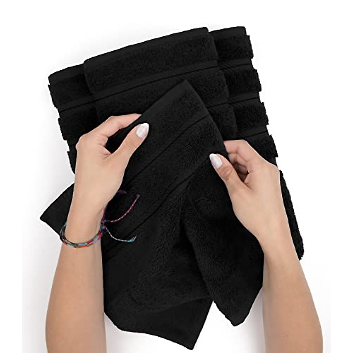American Soft Linen Luxury 6 Piece Towel Set, 2 Bath Towels 2 Hand Towels 2 Washcloths, 100% Turkish Cotton Towels for Bathroom, Black Towel Sets
