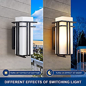 EERU Large Outdoor Wall Lights 15.35" H x 6.7" W, Waterproof Wall Lantern Exterior Light Fixture for Entryways Yards Garage Front Porch, Metal Frame with Frosted Glass, Black (Large)