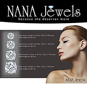 NANA Jewels Jewels Round CZ Stud Earrings SS316 Surgical Steel & Sterling Silver Cubic Zirconia - 10.0mm (8.00cttw) Platinum