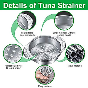 Tuna Can Strainer Stainless Steel Food Can Strainer Sieve Metal Tuna Press Lid Canning Colander Oil Drainer Tuna Can Filter for Beans Vegetables (2 Pieces)