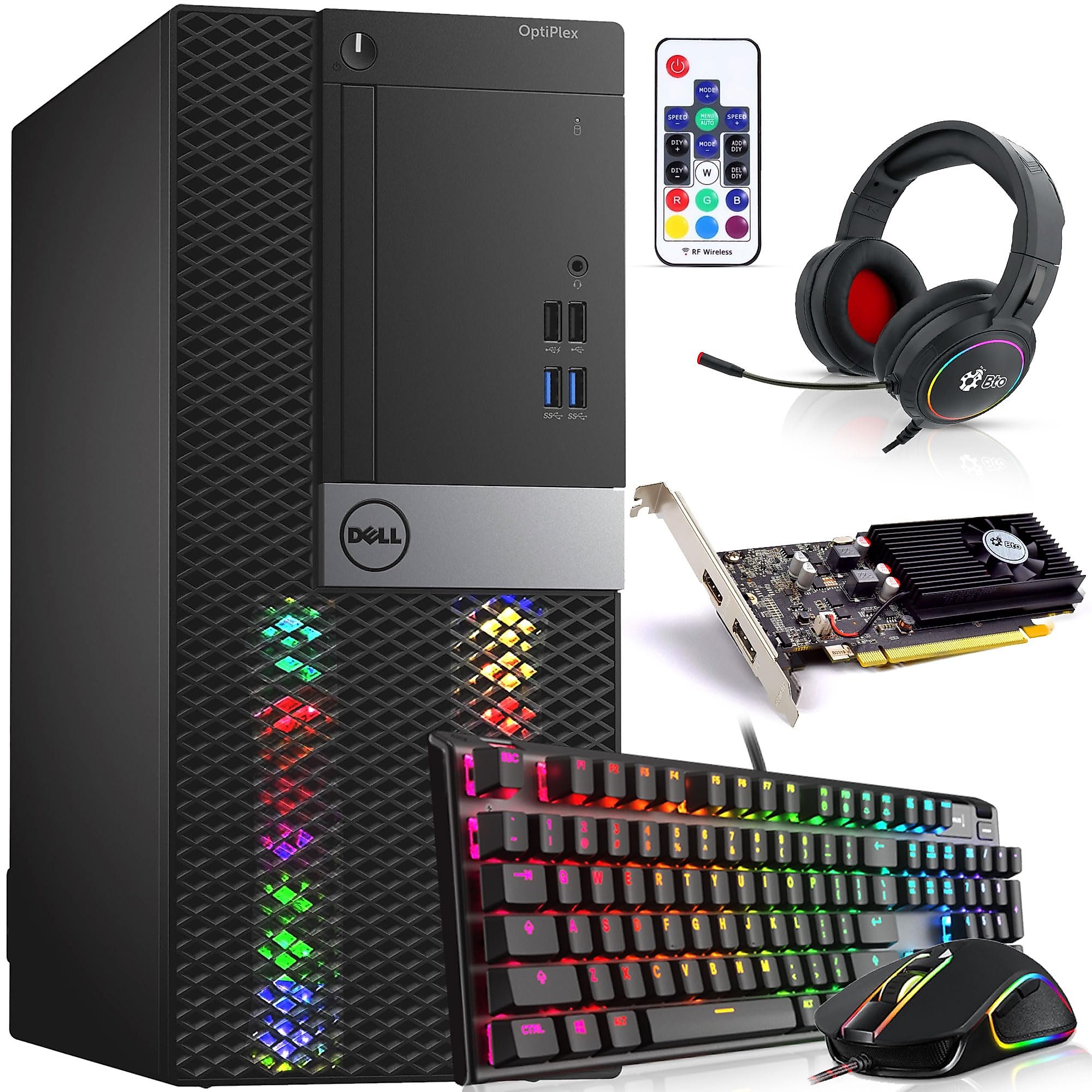 Dell RGB Gaming Tower Computer PC, Intel Core i7 8th Gen, 32GB DDR4 Ram, 1TB Solid State Drive, AMD Radeon RX 6400 4GB GDDR6, WiFi, HDMI, RGB Set, Windows 11 Pro (Renewed)