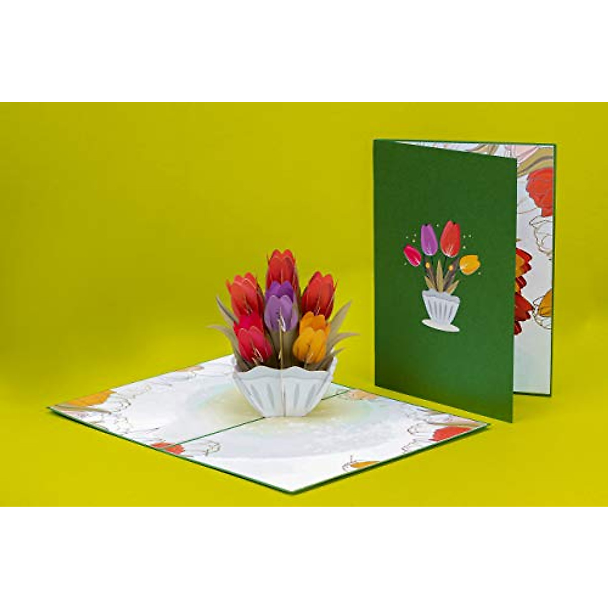 Paper Love 3D Pop Up Card, Tulips, Handmade 3D Popup Greeting Cards, For Thinking of You, Thank You, Sympathy, Wedding, Anniversary, Get Well, Just Because, Mother's Day, Valentine's Day, All Occasion, 5" x 7"