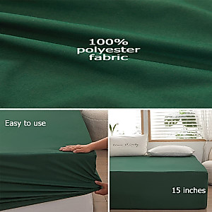 Bedding Twin Size Fitted Sheet Only-Twin Size Deep Pocket Bottom Sheet Fits 15inches Bed Matress Sheet Soft and Microfiber Easy Care-Dark Green