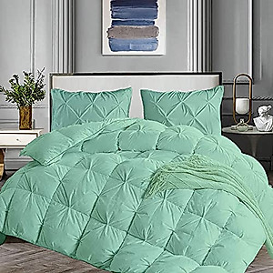1 Pc Pinch Pleated Comforter with 4 Pillow Shams 100% Cotton 400 GSM Ultra Soft, Fluffy, Lightweight Comforter for All Season Twin / Twin XL Size Aqua 5 PC-Pinch Pleat Comforter Set