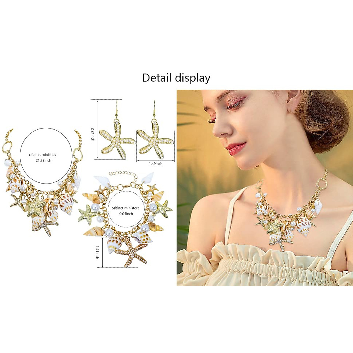 Halawly Shell Necklace Choker Mermaid Tail Necklace - Fashion Sea Shell Starfish Faux Pearl Collar Bib Statement Chunky Necklace Pendant (Shell Necklace Set)