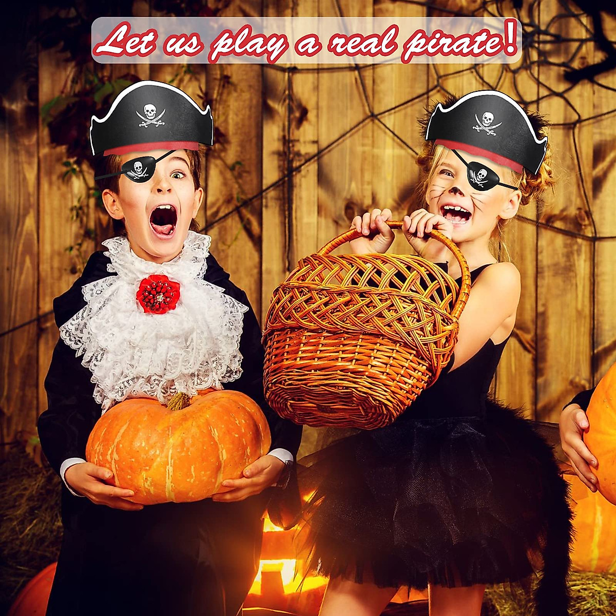 Legigo 36 Pcs Pirate Costume Set - Classic Skull Print Hat, Eye Mask, 18 Pcs Captain Hat and Eye Patch for Cosplay, Fancy Dress, and Halloween