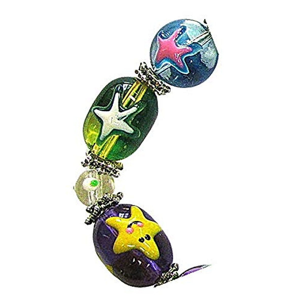 Linpeng GBP-062/070 2-Piece Fiona Hand Painted Moon Star Planet and Bees Glass Beads Stretch Bracelets