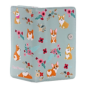 Shag Wear Corgi Dog Pattern Large Wallet for Women and Teen Girls Vegan Faux Leather 7" Mint