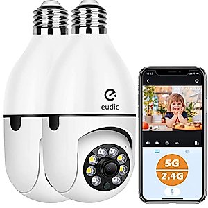 Light Bulb Security Camera 2 Pack,Free Cloud Storage 1080P 2.4G / 5G WiFi Home Surveillance Cam 360 Degree Pan,Tilt Panoramic ,Human Motion Detection, Color Night Vision, Two Way Talk, Indoor Outdoor
