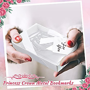 50 Pcs Crown Design Bookmark for Girls Quinceanera Gift Bookmark Crown Princess Metal Bookmark Book Lover Silver Quinceanera Favors with Gift Boxes for Fifteen Birthday Wedding Bridal Shower Women