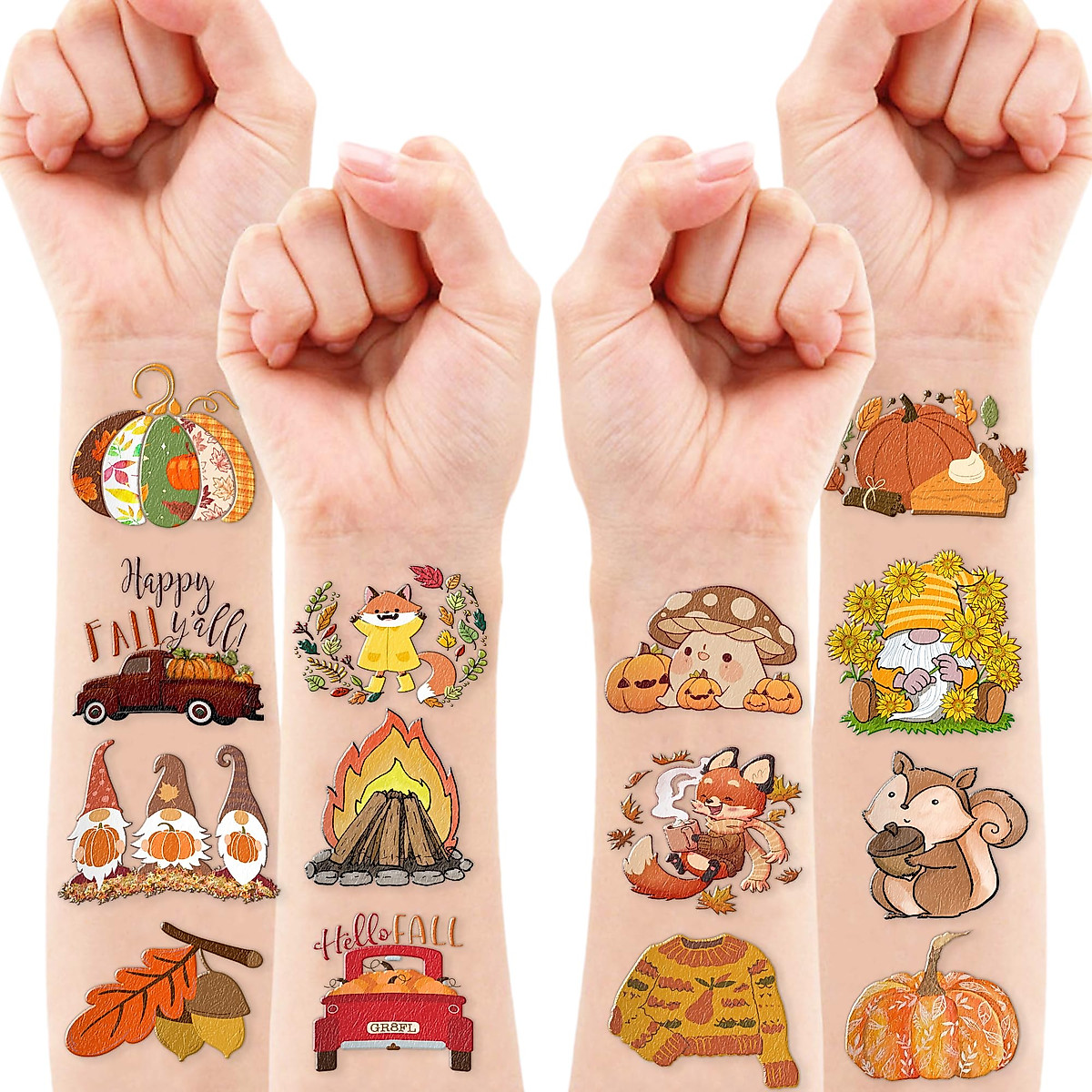 Fall Temporary Tattoos Sticker for Kids 93PCS Fall Themed Birthday Party Supplies Decorations Party Favors Autumn Pumpkin Leaf Fox Halloween Cute Kids Boy Girls Gifts Ideal School Prizes