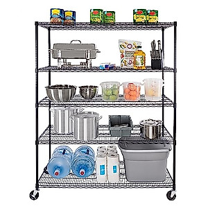 Seville Classics UltraDurable Heavy Duty NSF Solid Steel Wire Rack Storage Unit, Organizer for Garage, Warehouse, Office, Restaurant, Classroom, Kitchen, Black, 5-Tier Shelving, 60" W x 24" D