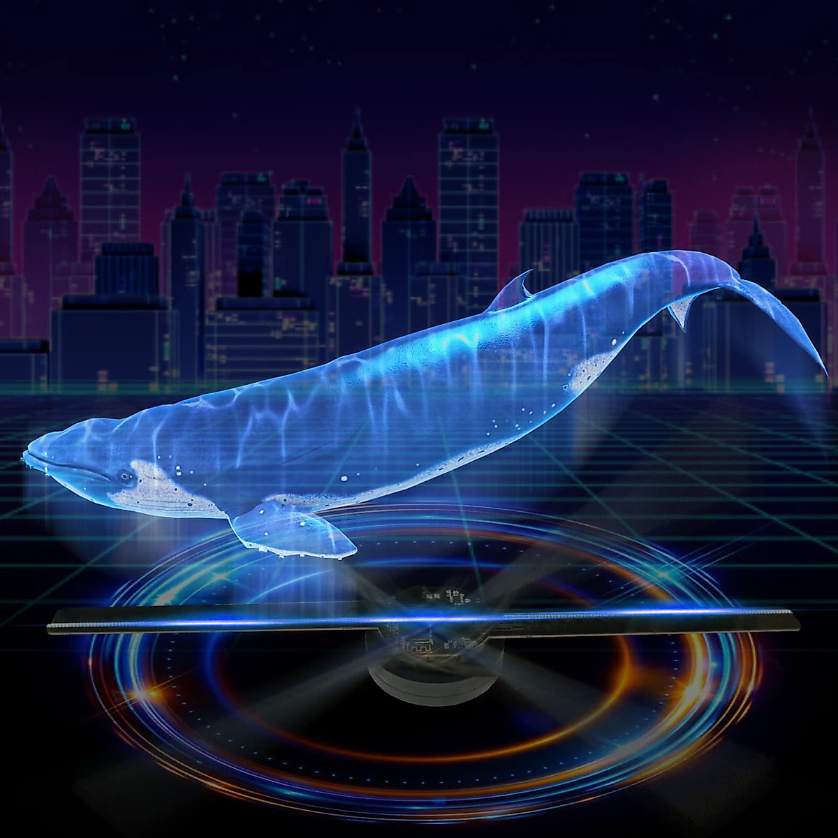 3D Hologram Fan WiFi Projector Hologram Fan 16.5“ Display App/Pc WiFi Real-Time Projection, Tabletop Holographic LED Ceiling Skylight Night Light for Halloween, Shop, Bar, Party Advertising Display