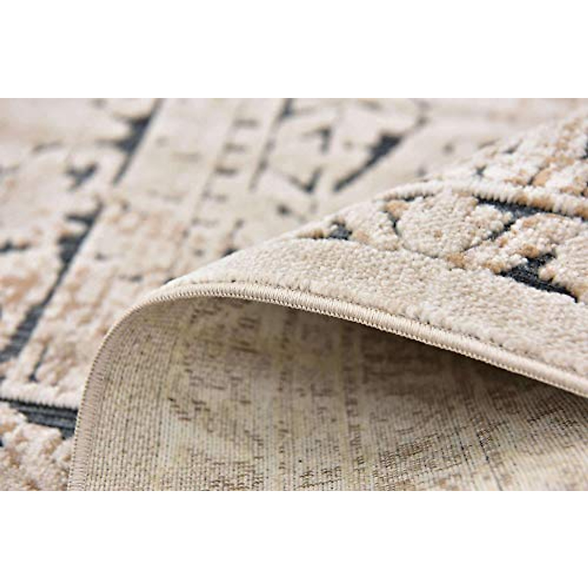 Unique Loom Chateau Collection Distressed, Textured, Vintage, Border, Rustic, Traditional Area Rug, 7 ft, Beige/Light Brown