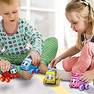ArtCreativity Pullback Plush Car Set, Set of 4, Soft-Sided Stuffed Cars with Pullback Mechanism, Cute and Colorful for Babies and Toddlers, Best Birthday Gift for Little Boys and Girls