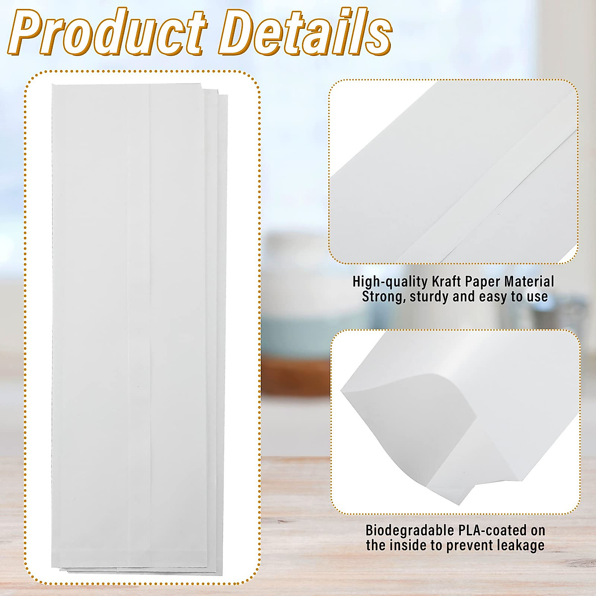 200 Pcs Kraft Paper Bags Kraft Churro Bags Grease Silverware Sleeves for Resistant Utensils Cutlery Cookies Bakery Candy Treats (White)