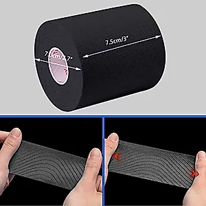 Gsbomzap 3 Pack Kinesiology Tape, Waterpoof Muscle Support Adhesive Sport Tape for Pain Relief, Latex Free Cotton Elastic Athletic Tape for Joints, Knee, Ankle, Shoulder, Wrist - Black 3in 5.5yd