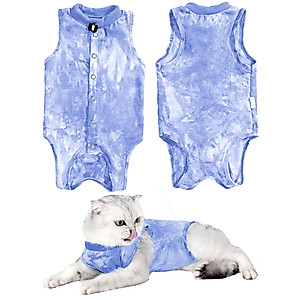 Cat Recovery Suit Cats Onesie for Female Male After Surgery Abdominal Anti Licking Wounds Skin Diseases, Breathable E-Collar Alternative for Cats and Dogs (Tie dye Blue, L)