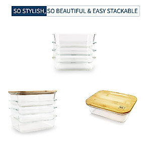 DE Glass Food Storage Containers with Bamboo Lids (4 Pack, 36 Ounce) Eco Friendly Meal Prep Containers Reusable – Airtight, Plastic Free, BPA Free