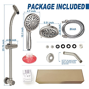 High Pressure Handheld/Rain 82-mode 3-way Shower Head Combo with 25.75" Adjustable Drill-free Stainless Steel Slide Bar, Pet & Tub Power Wash and Anti-clog Nozzles, with 5ft Hose - Brush Nickel