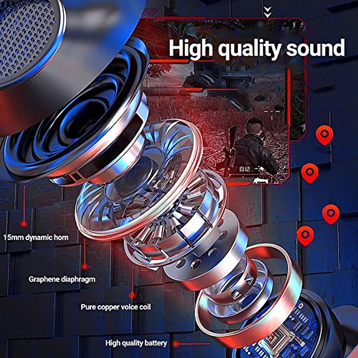 Wireless Gaming Earbuds, True TWS 5.0 Earbud in Ear Bluetooth Headphones with LED Display, CVC8.0 Noise Cancelling, Low Latency Headphones for Gaming, Listening to Music, Calling, USB-C Charging Case