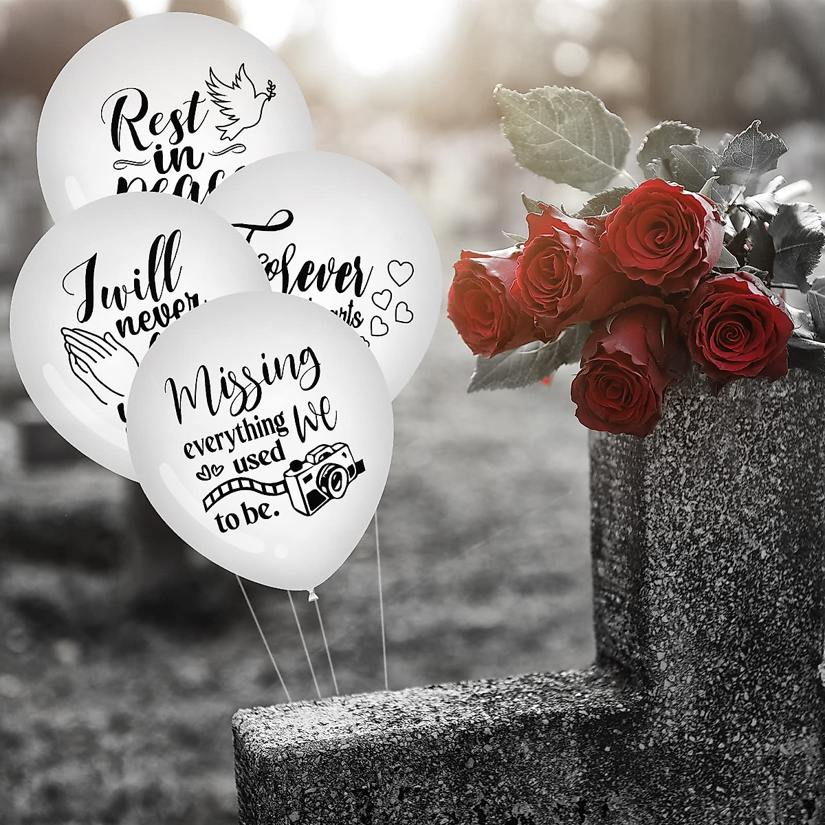 Chenkaiyang 60 Pieces Funeral Balloons Memorial Balloons to Release in Sky Memorial Balloons Lanterns Latex Rest in Peace Balloons with 3 Roll Ribbon for Celebration of Life Happy Heavenly Party