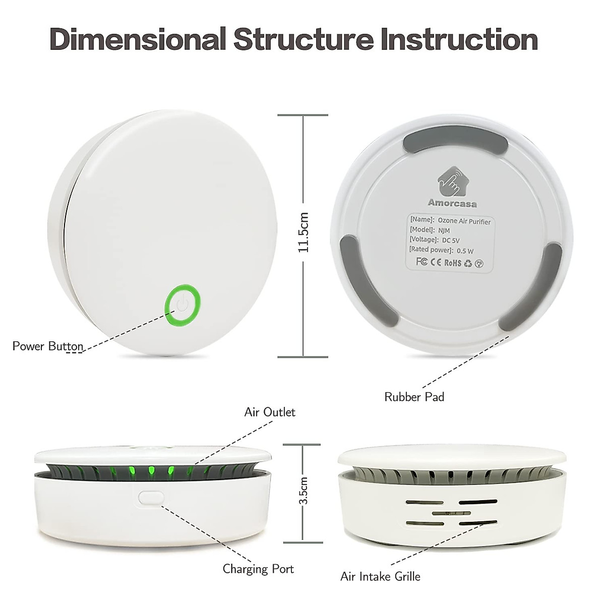 Portable Ozone & Ionic Air Purifier 2 in 1, Rechargeable, Purifying Air and Eliminate Odor