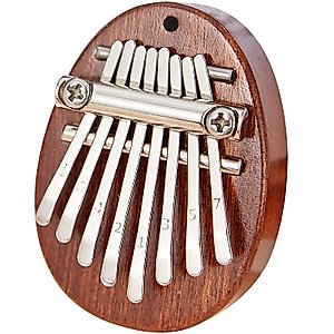 Mini Kalimba 8 Keys Thumb Piano Cute Portable Exquisite Oval Finger Piano Musical Instrument Sapele Wood Marimba Good Accessory Pendant Gift for Kids Adult Beginners