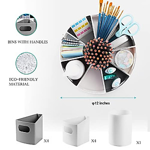 MeCids 360 Rotating Storage Organizer Desk Organizers Pen Holder– 12” Lazy Susan Style Caddy with Removable Bins, for Home Office Supplies, Art Supplies, Make-up & Kitchen Use, with Card & Gift Box