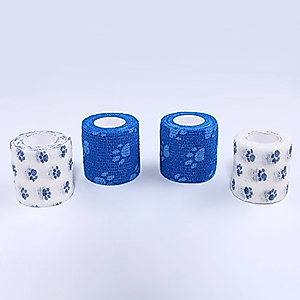 Pet Bandage Cohesive Bandage Self Adhering Stick Bandage, Multi-Function Non-Woven Fabric Elasticity Gauze Rolls Self Adhering Stick Bandage Wrap Vet Tape for Pet Animals (White and Blue)