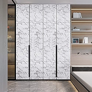 Caltero Marble Contact Paper 15.7" x 118" White Grey Marble Wallpaper Peel and Stick Glossy Marble Contact Paper Self Adhesive Contact Paper for Countertop Kitchen Cabinets Bathroom