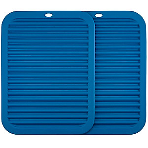 Smithcraft Trivets for Hot Dishes Pots & Pans, Silicone Hot Pads for Kitchen, 12x9 Silicone Mats for Counter, Waterproof Trivet Mat, Counter Top Pot Holders, Table Heat Resistant Mat Set 2 Blue