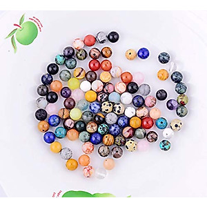 Natural Stone Beads 100pcs Round Genuine Real Stone Beading Loose Gemstones Hole Size 1mm DIY Smooth Bead for Bracelet Necklace Earrings Jewelry Making (Natural Stone Beads Multicolor, 8mm)