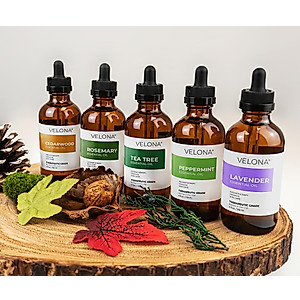 Peppermint Essential Oil by Velona - 4 oz | Therapeutic Grade 100% Pure and Natural | for Aromatherapy Diffuser, Massage, Skincare, Haircare, Soapmaking | Undiluted and Multipurpose in Glass Bottle